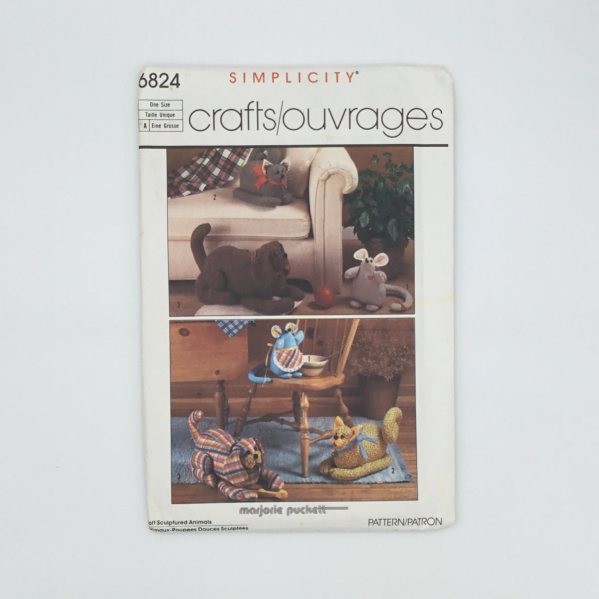 Simplicity 6824 (1985) Soft Sculptured Animals - Mouse, Cat, and Dog ...